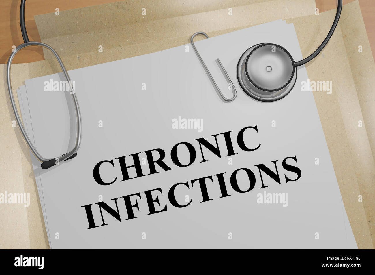 3D illustration of CHRONIC INFECTIONS title on a medical document Stock ...