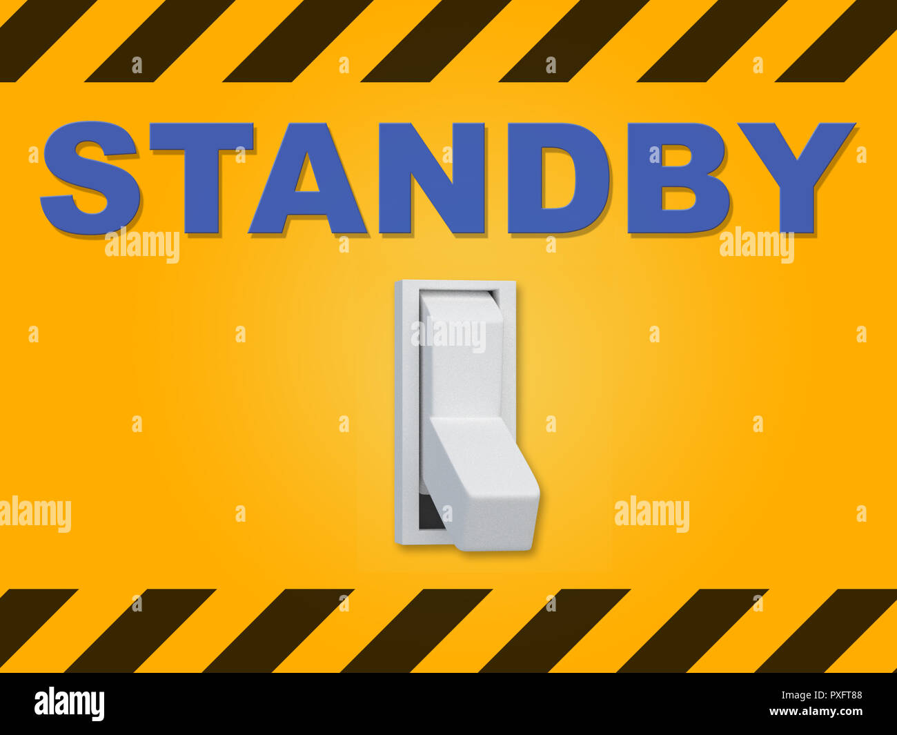 3D illustration of STANDBY title above an electric switch on dark ...