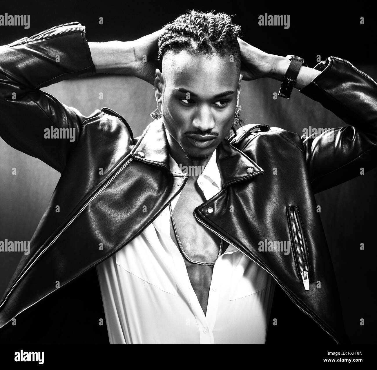 Advertising images of black model in contemporary fashion Stock Photo ...