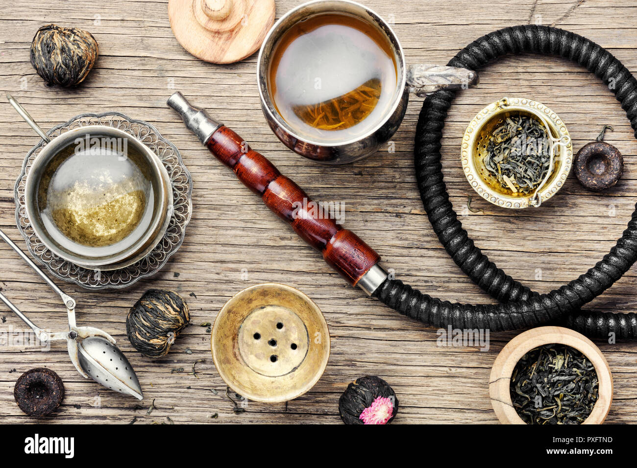 Oriental shisha hookah with aroma tea for relax.Arabian shisha and tea ...