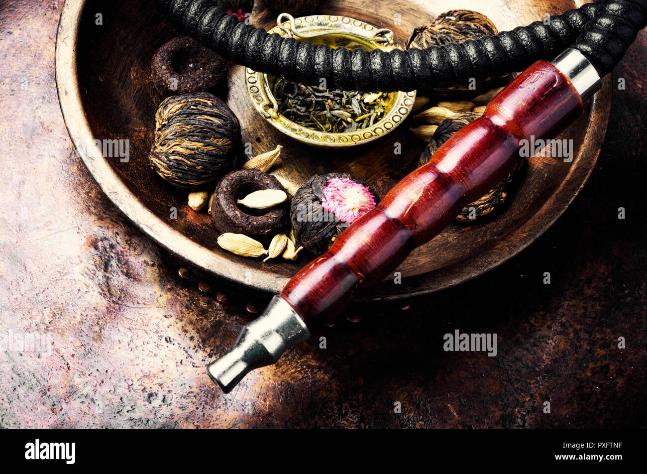 Turkish shisha hookah with aroma tea for relax.Shisha and tea Stock ...