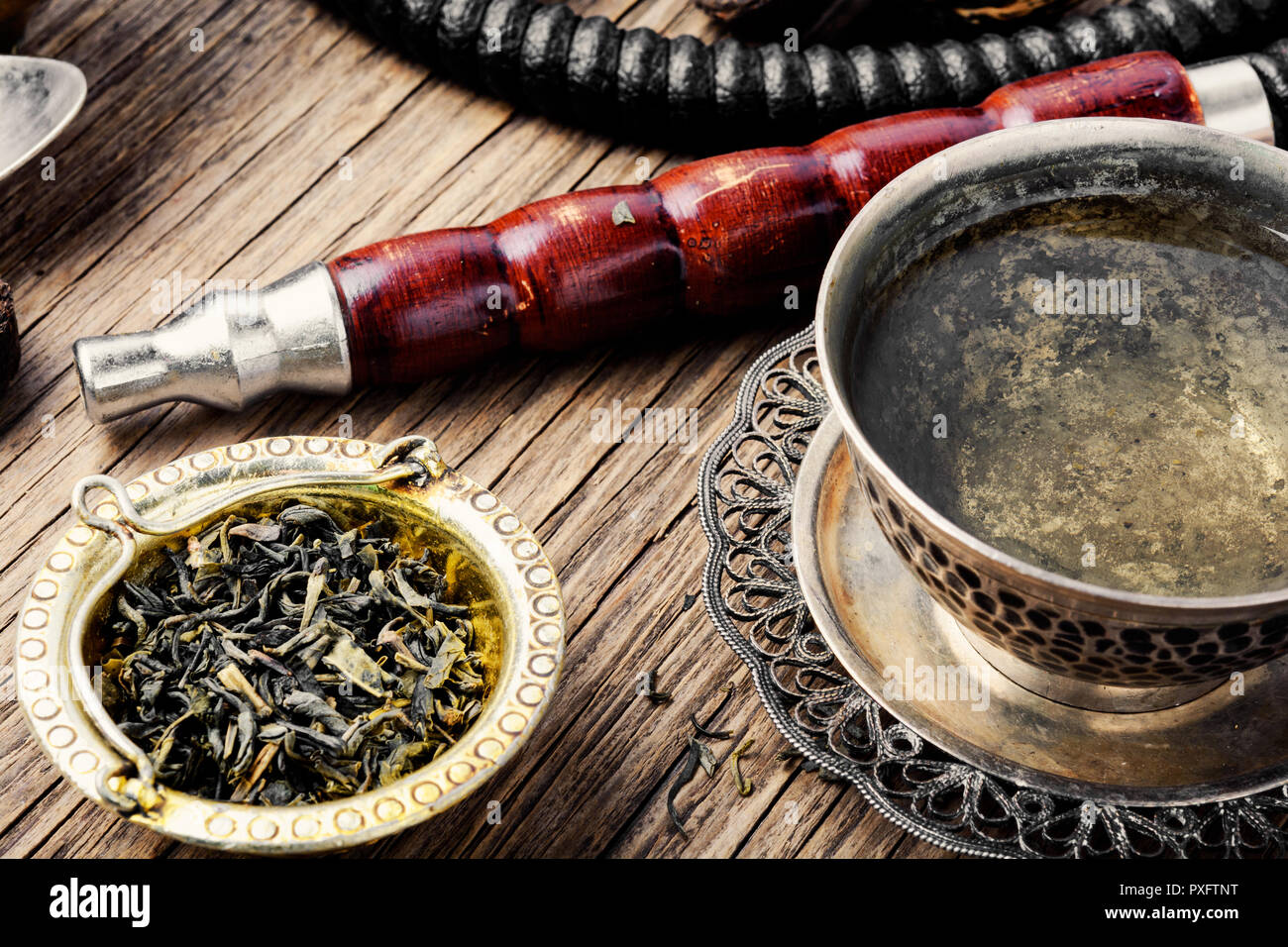 Oriental shisha hookah with aroma tea for relax.Arabian shisha and tea ...