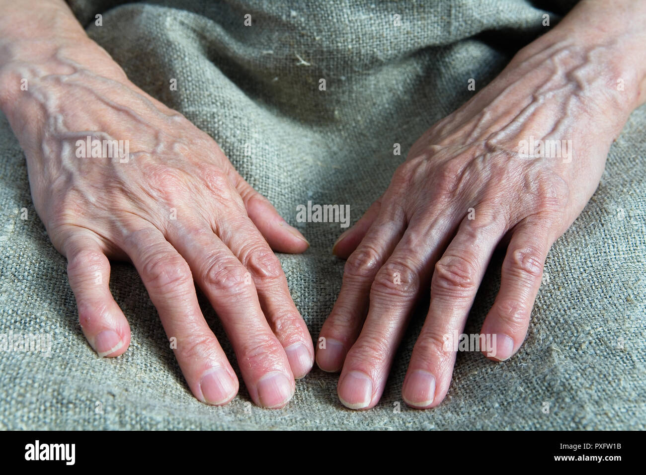 Working wrinkled hands of an old woman. Part of the body Stock Photo ...