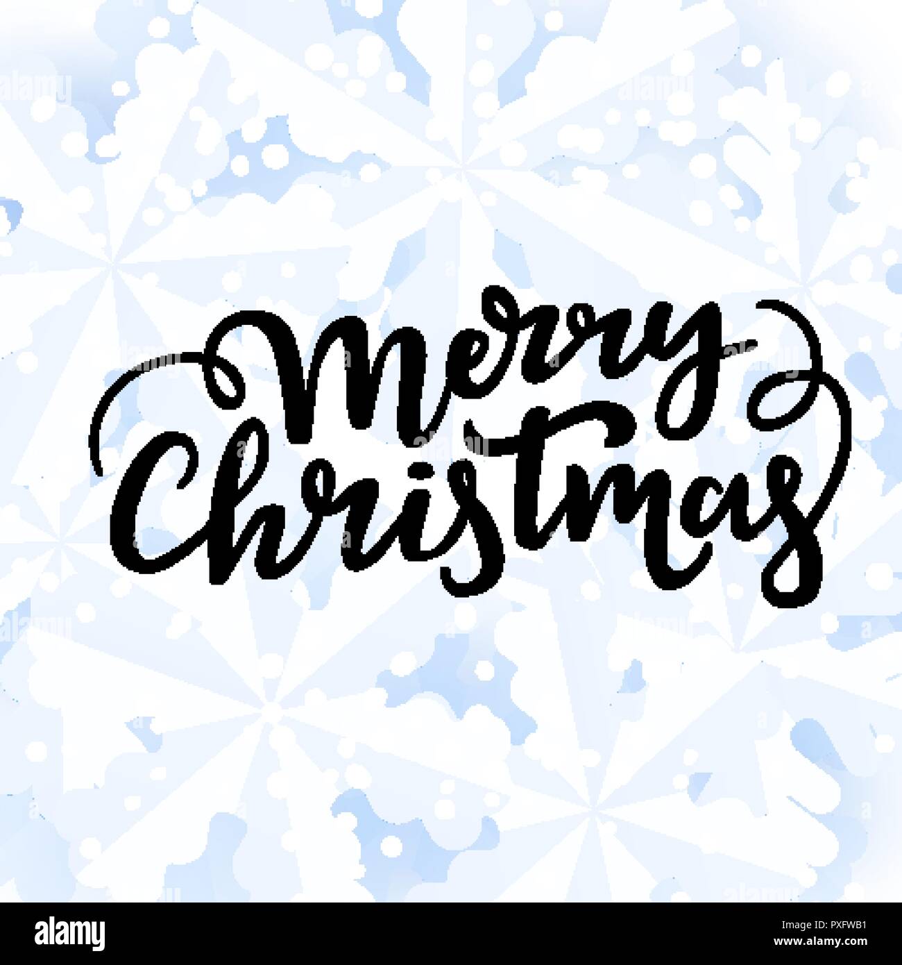 Merry Christmas greeting lettering on a winter background with a ...