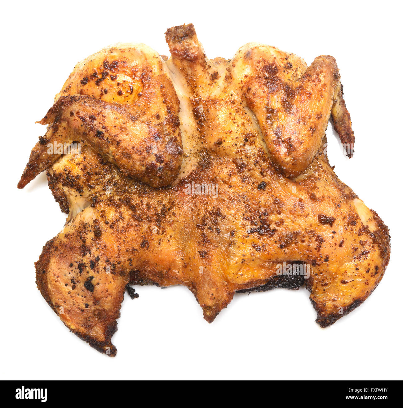 Roast chicken isolated on white background Stock Photo - Alamy