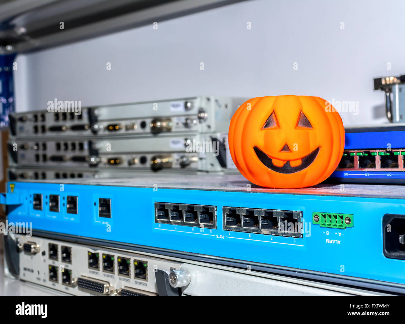 Halloween pumpkin on network equipment, data center Stock Photo - Alamy