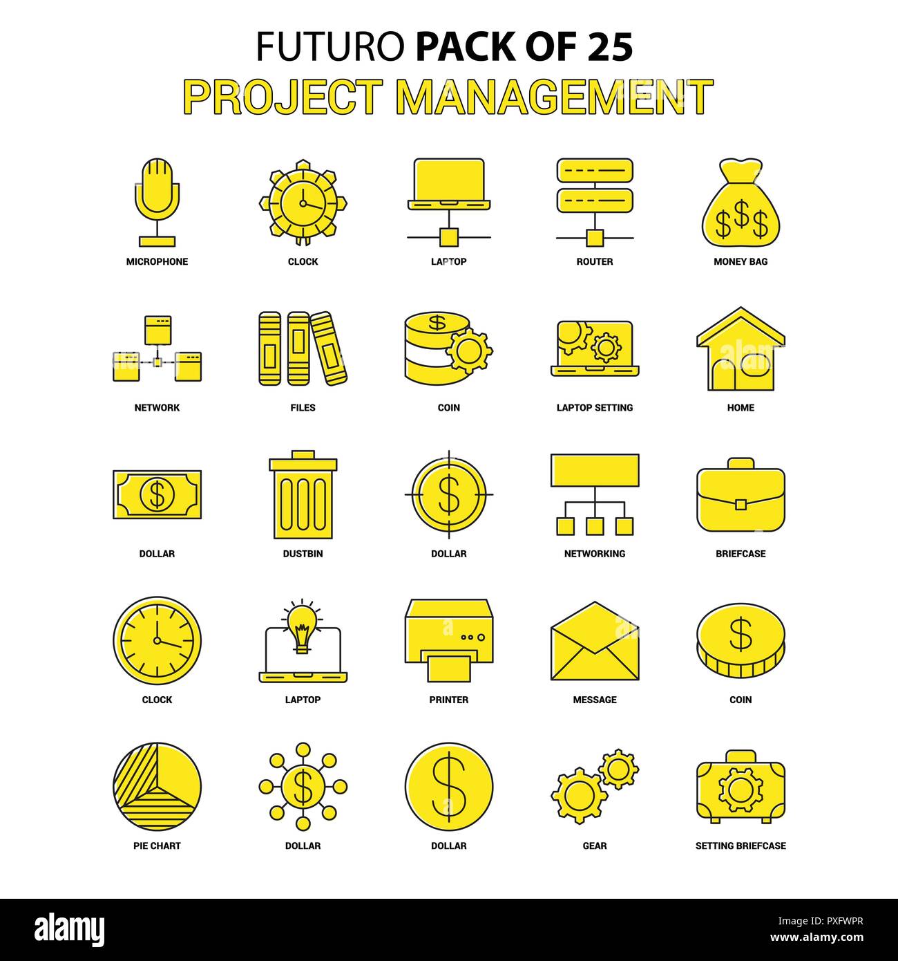 Project Management Icon Set. Yellow Futuro Latest Design icon Pack ...