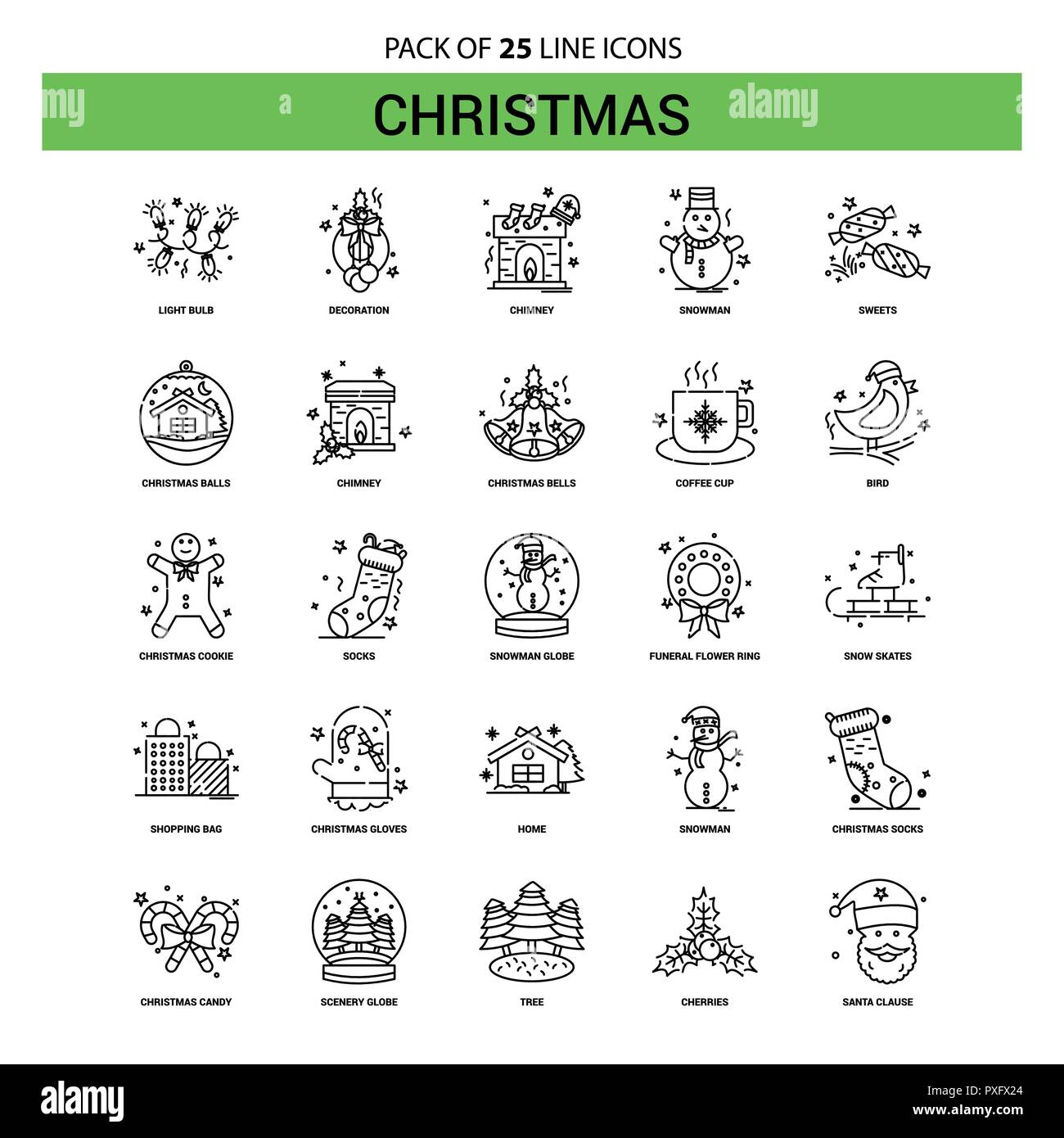 Christmas Line Icon Set - 25 Dashed Outline Style Stock Vector Image ...