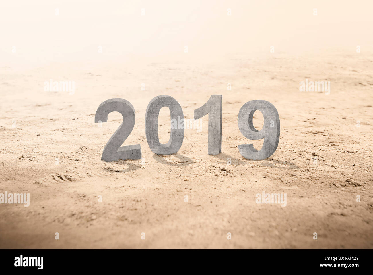 Number of 2019 standing on the sand. Happy New Year 2019 Stock Photo ...