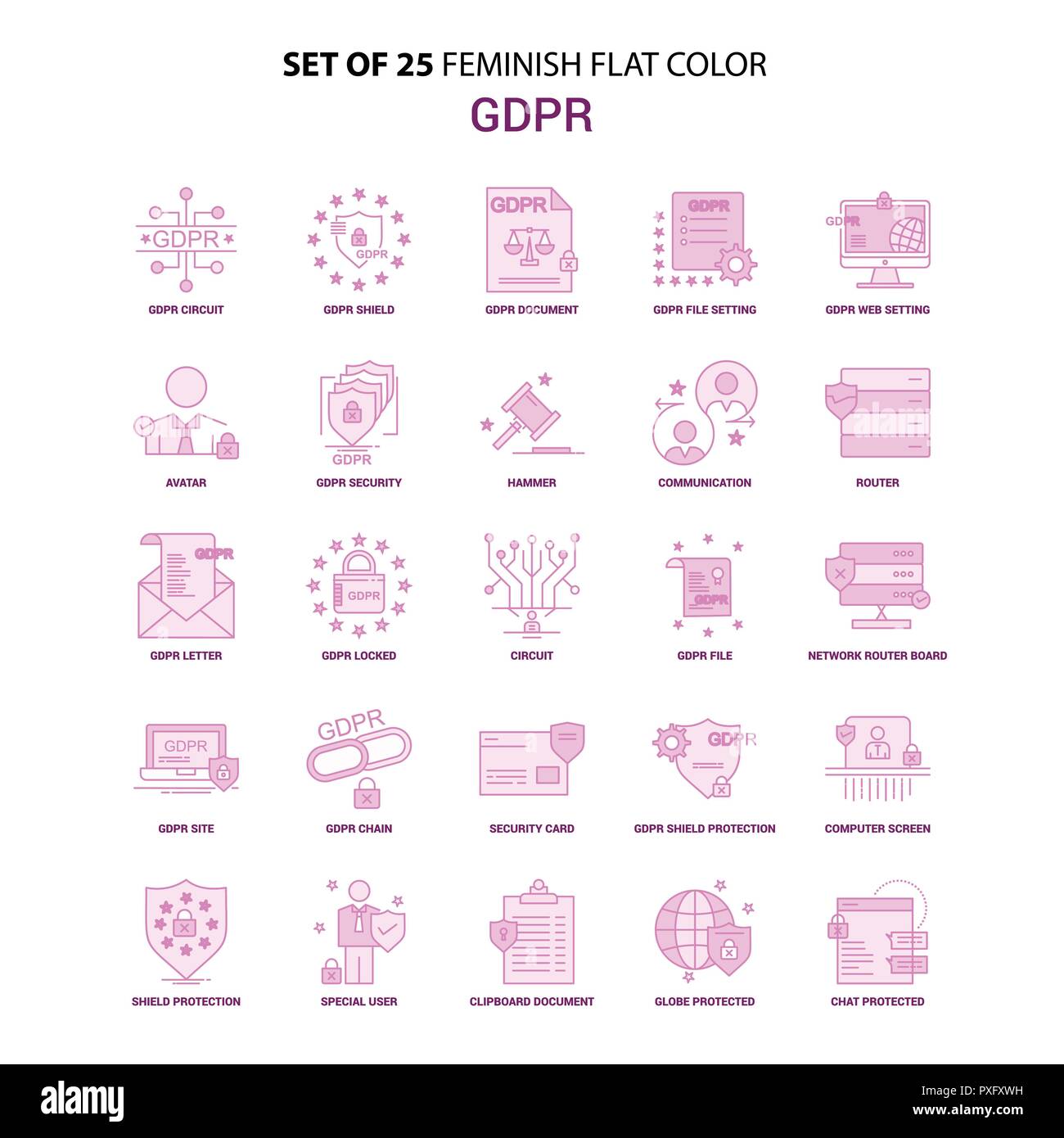 Set of 25 Feminish GDPR Flat Color Pink Icon set Stock Vector Image ... Set of 25 Feminish GDPR Flat Color Pink Icon set Stock Vector Image ...