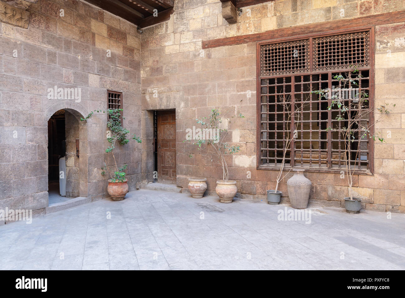 Facade of Zeinab Khatoun historic house, located near to Al-Azhar ...