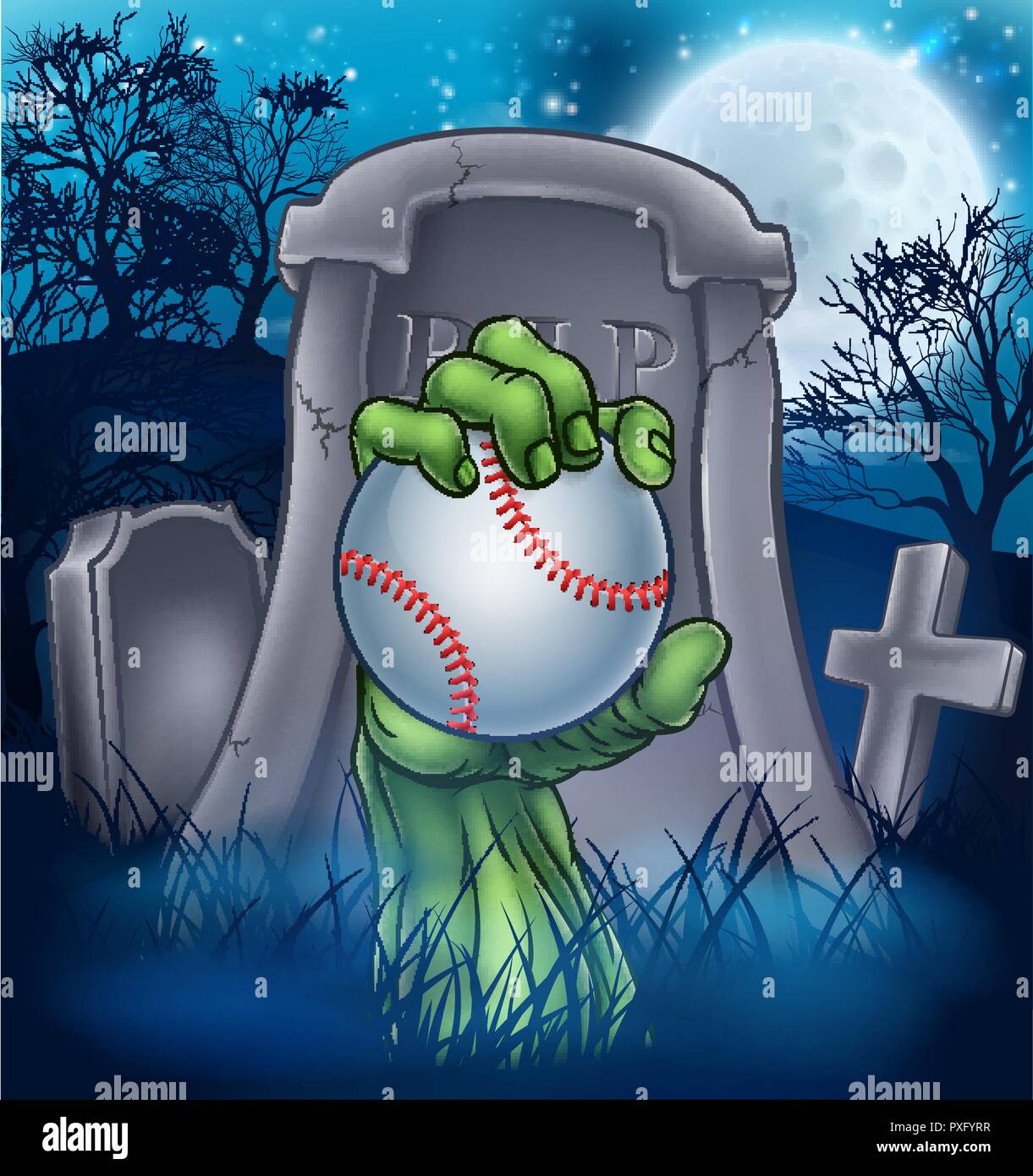 Baseball Zombie Halloween Graveyard Concept Stock Vector Image & Art ...