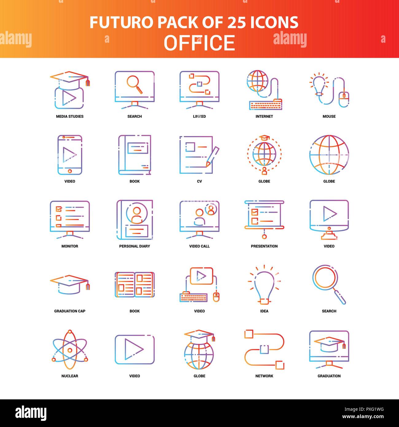 Orange Futuro 25 Office Icon Set Stock Vector Image & Art - Alamy