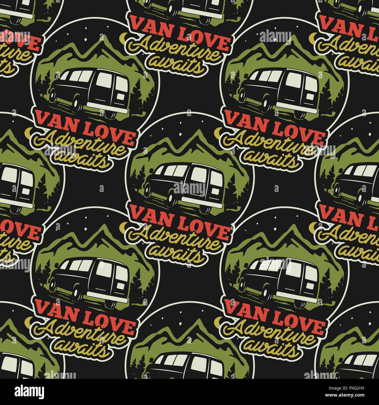 Vintage hand drawn travel seamless. Van life Adventure pattern concepts ... Vintage hand drawn travel seamless. Van life Adventure pattern concepts ...