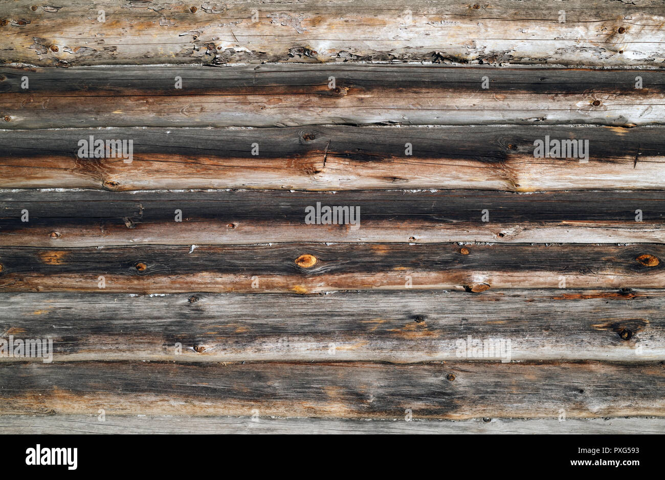 Old wooden logs wall background. Rustic weathered wood texture Stock ...