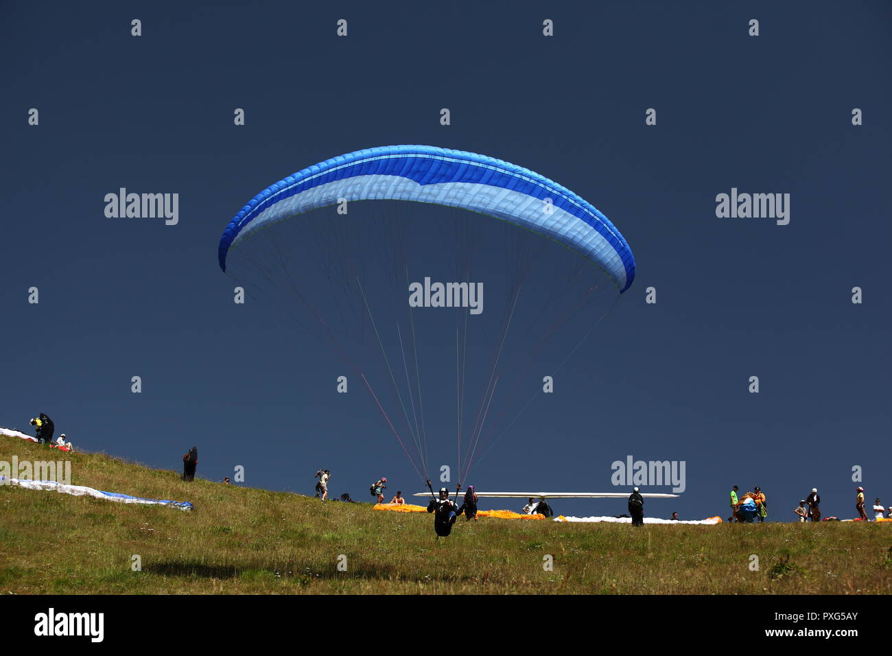 Paragliding activities in Chamonix in French Alps, France Stock Photo ...