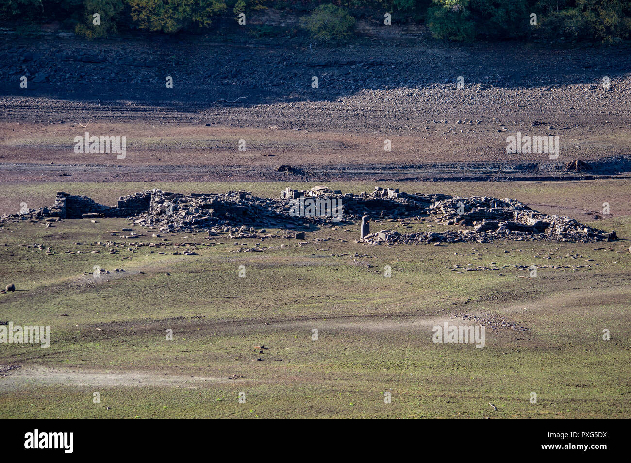 The ruins of Derwent village exposed due to low water levels in Derwent ...
