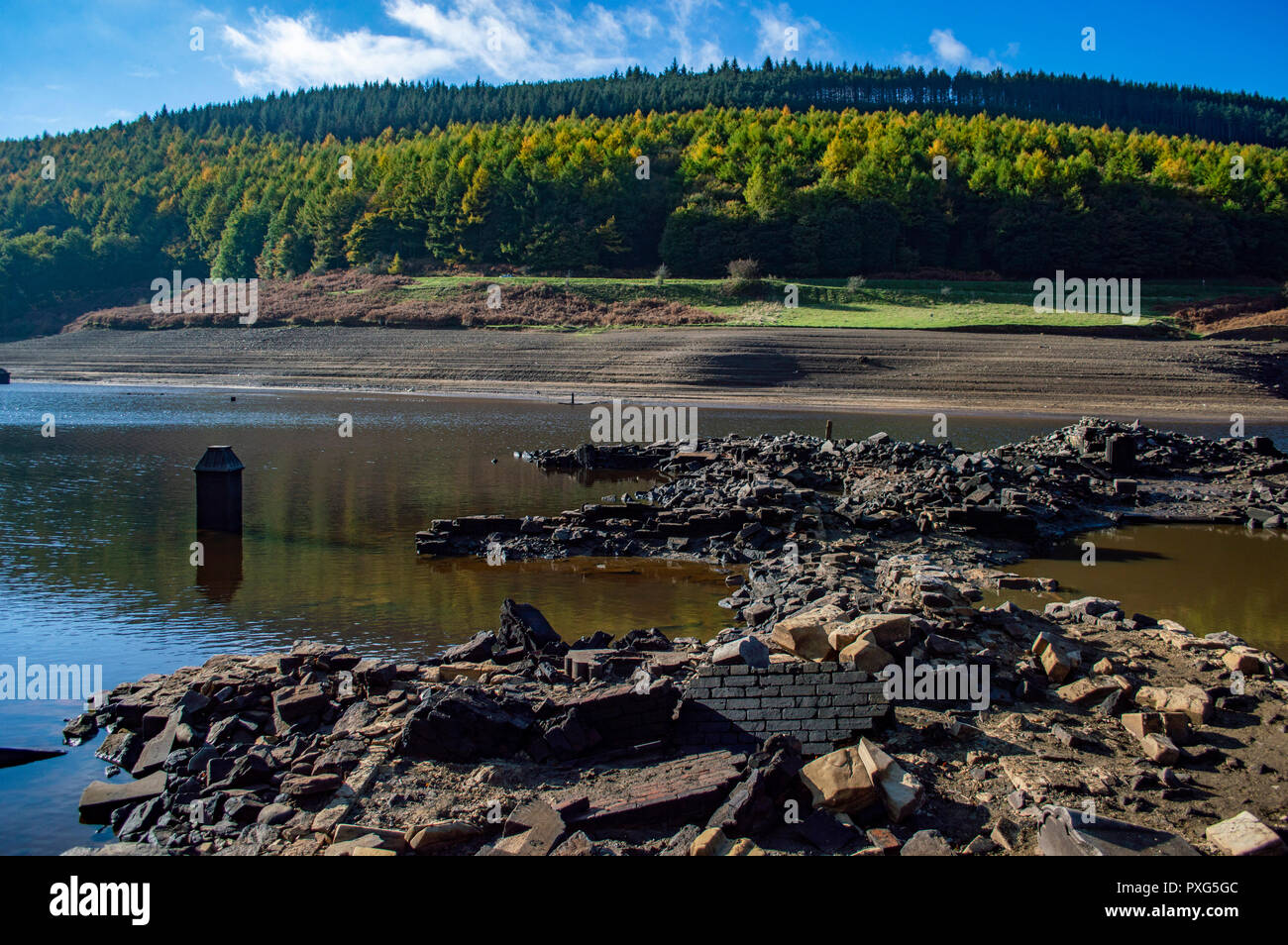 The ruins of Derwent village exposed due to low water levels in Derwent ...