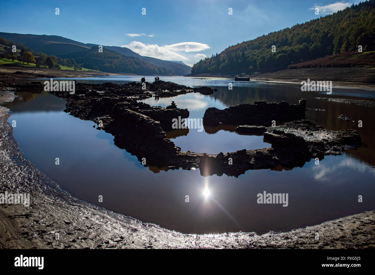 The ruins of Derwent village exposed due to low water levels in Derwent ...