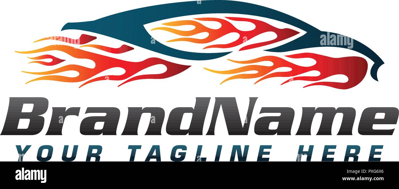Burning flame car design element. auto speed performance logo ddesign ...