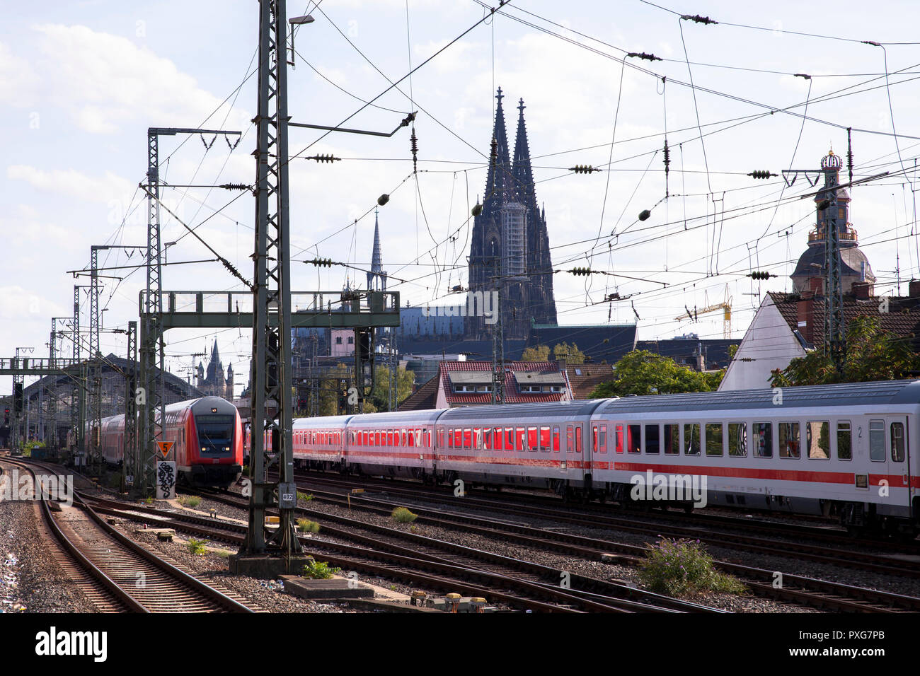 trains on the way to and from the main station, the cathedral, Cologne ...