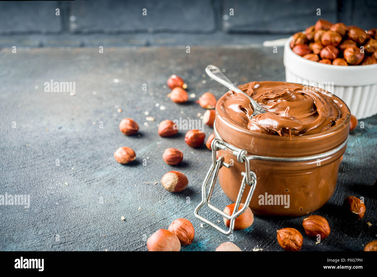 Breakfast confectionery and sweets concept. Homemade hazelnut chocolate ...