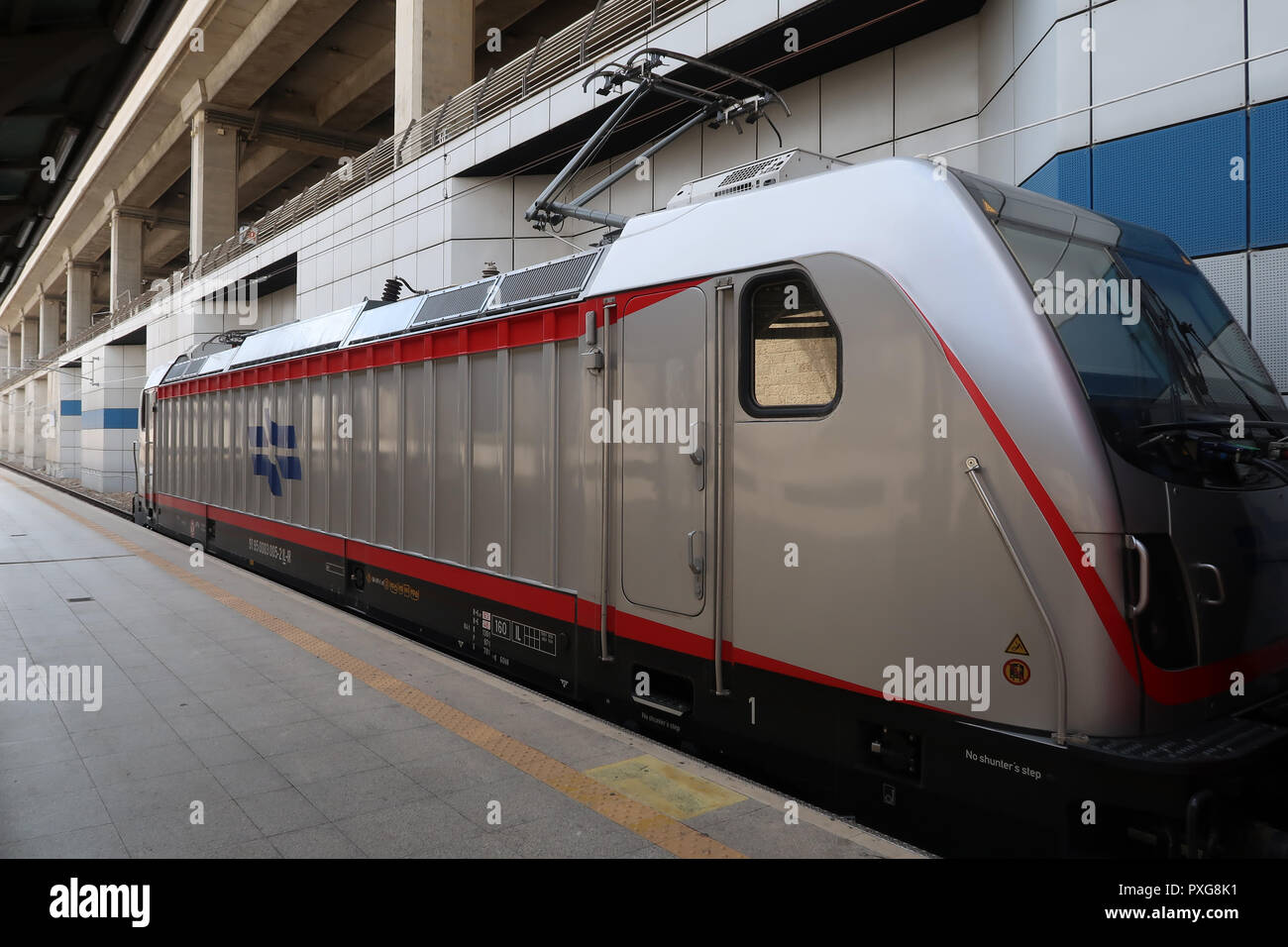 Traxx AC electric locomotive of Israel railways at the train station in ...