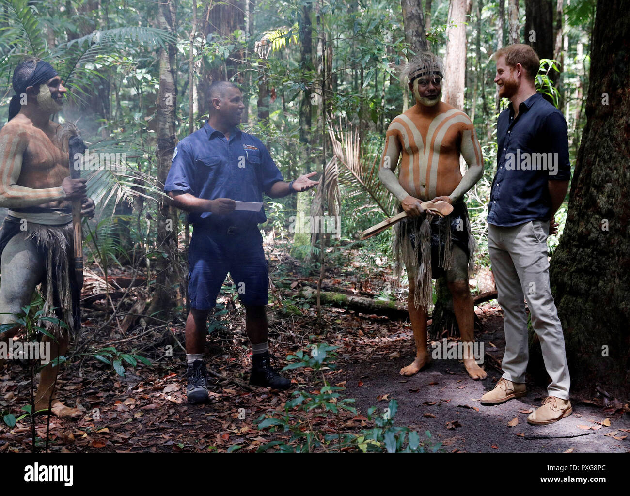 The Duke of Sussex stands next to Butchulla People during a dedication ...