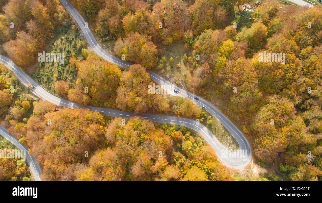 autumn mountain zigzag road view from above Stock Photo - Alamy