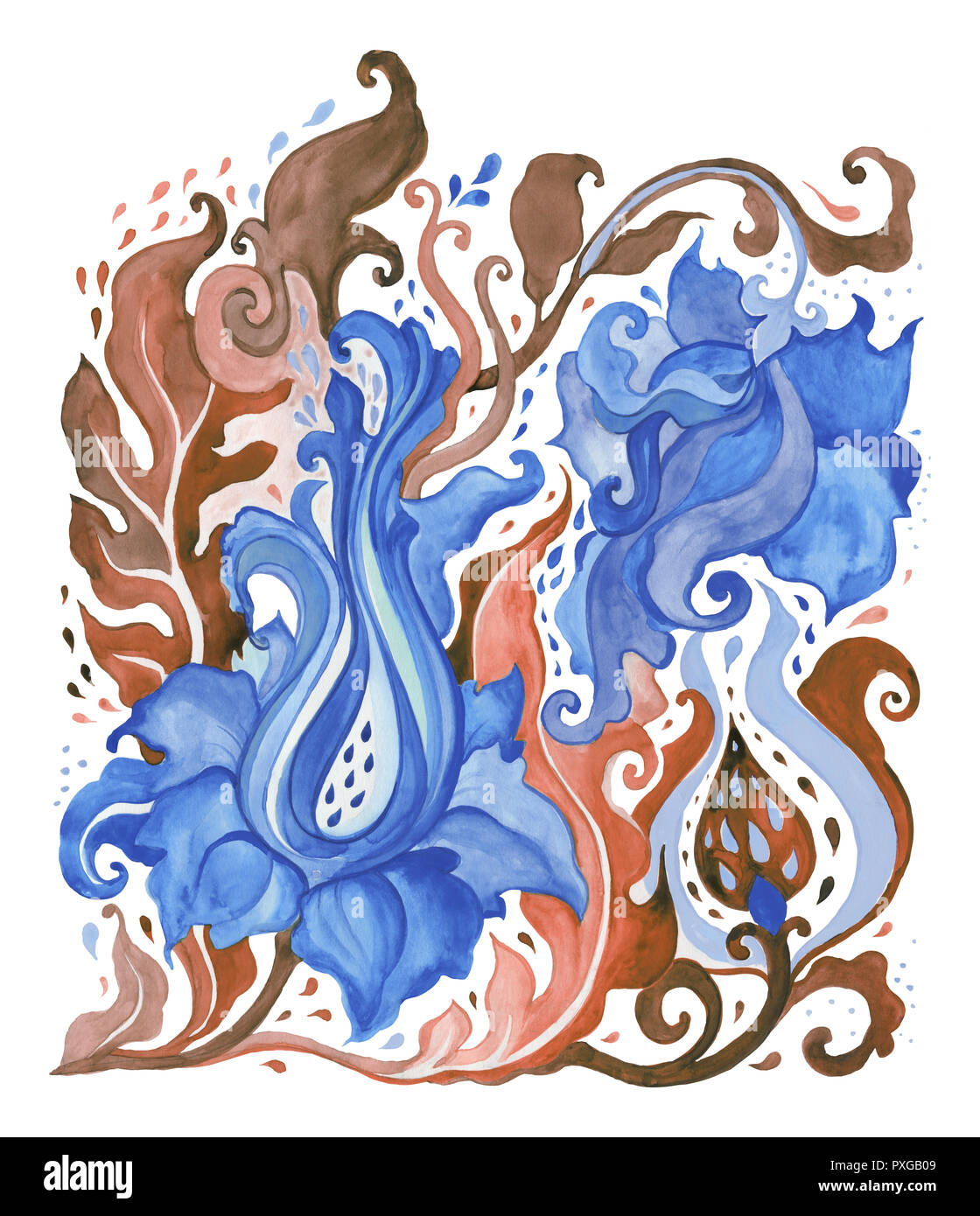 Abstract Flower. Hand Drawn Floral Pattern. Watercolor illustration ...