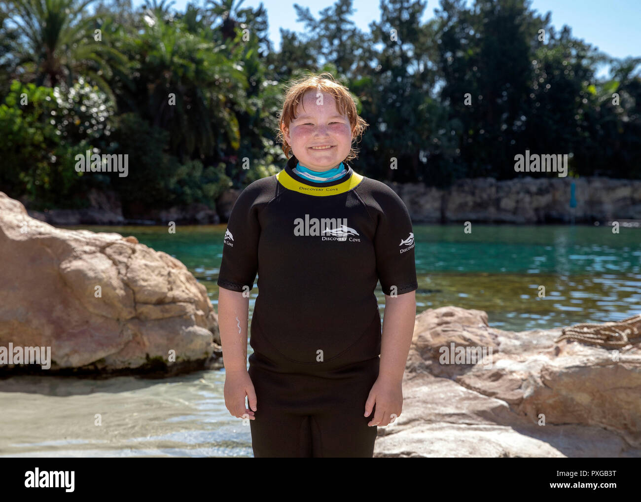Emma Wingfield, 11, from Gosport, after swimming with a dolphin during ...
