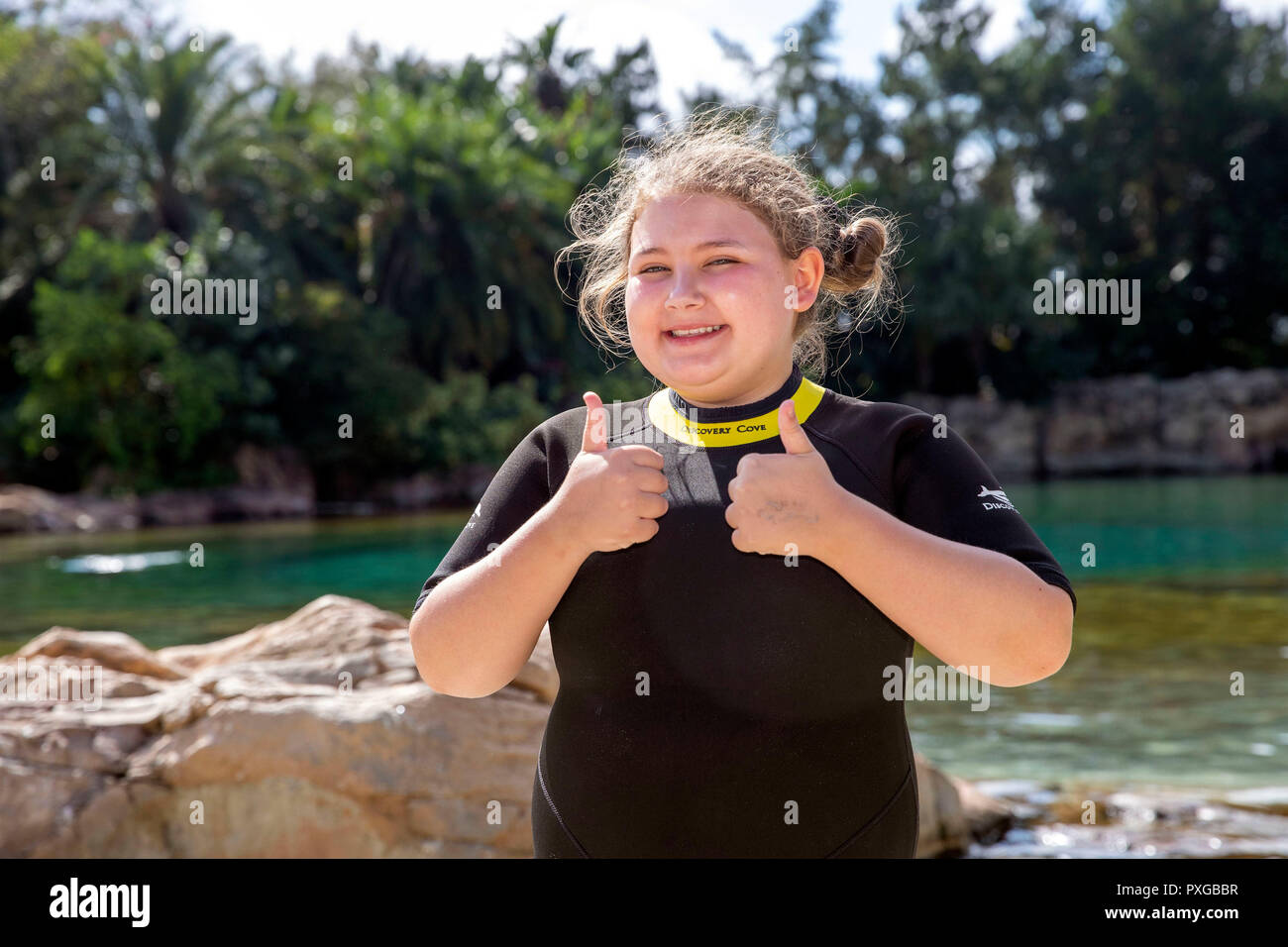 Mya Logan, 11, from Edinburgh, after swimming with a dolphin during the ...