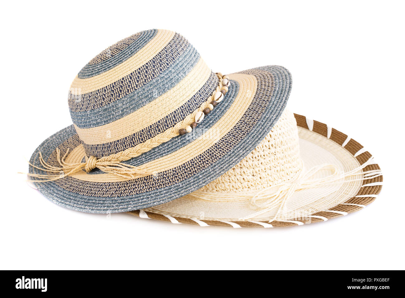 Colorful summer hats isolated on white background Stock Photo - Alamy