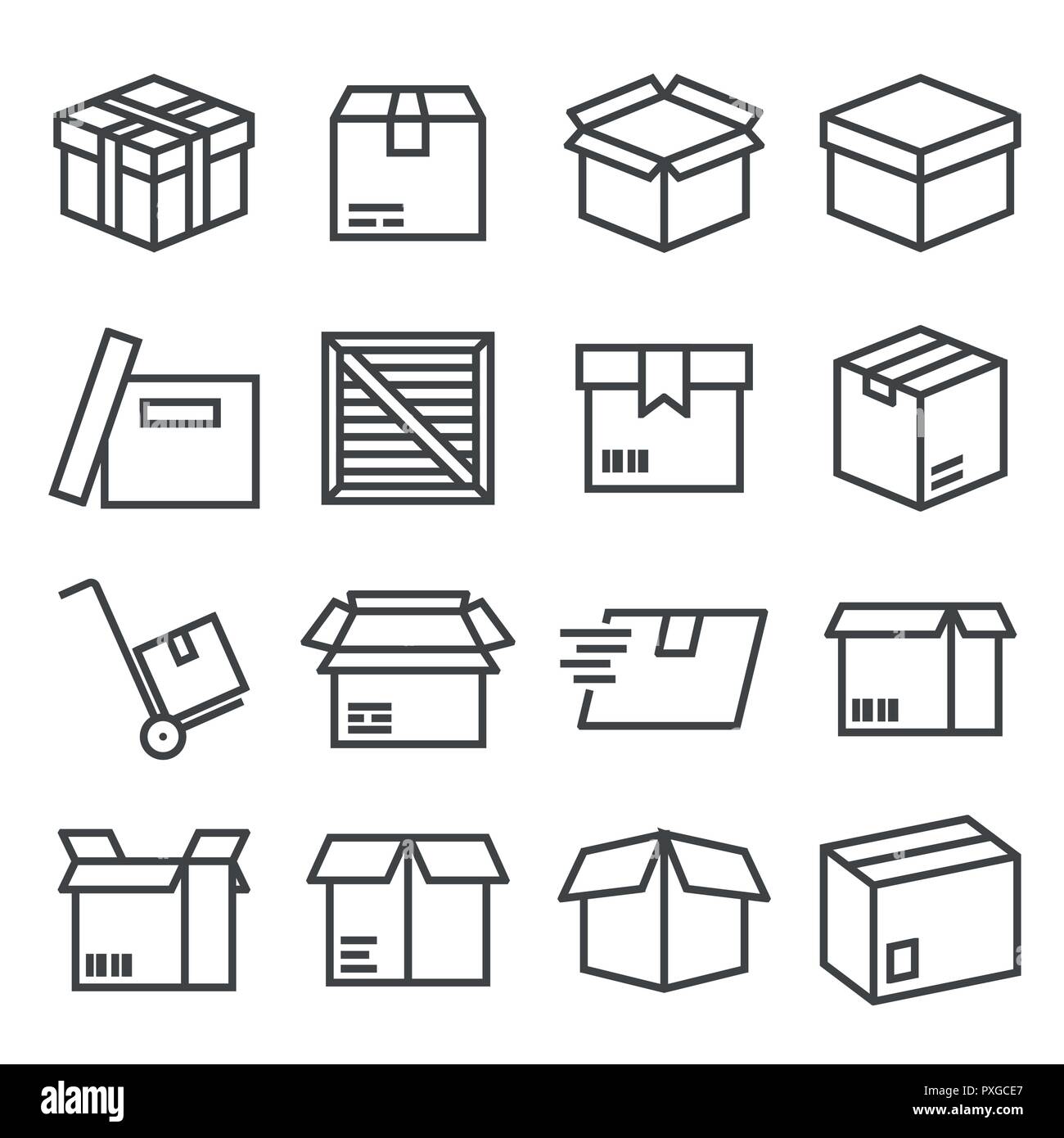 Vector box and parcel icons set for business on white background Stock ...