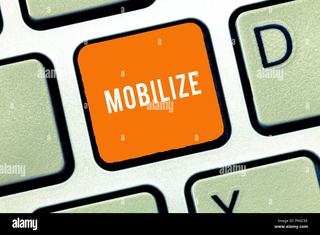 Text sign showing Mobilize. Conceptual photo make something movable or ...