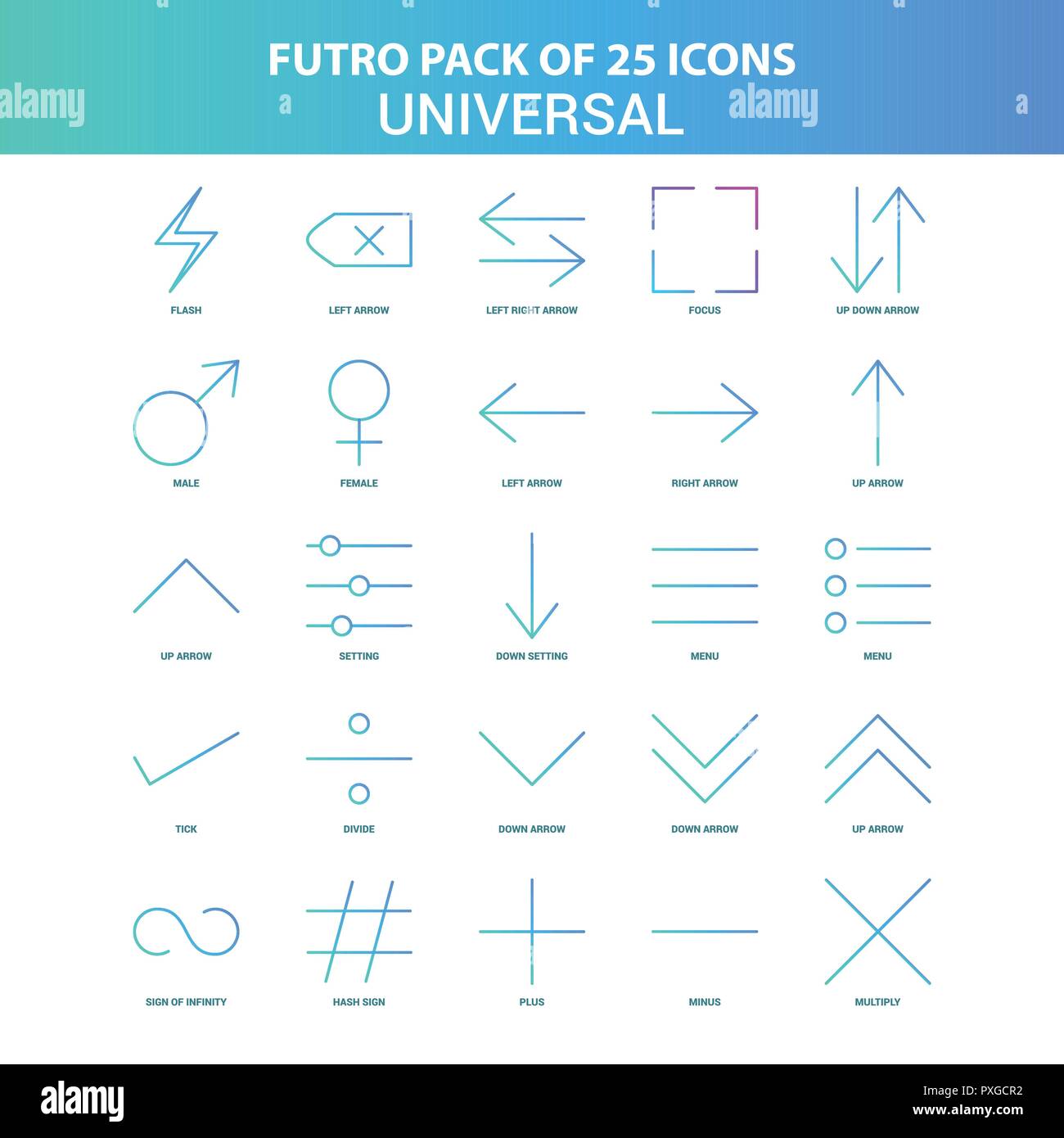 25 Green and Blue Futuro Universal Icon Pack Stock Vector Image & Art ...