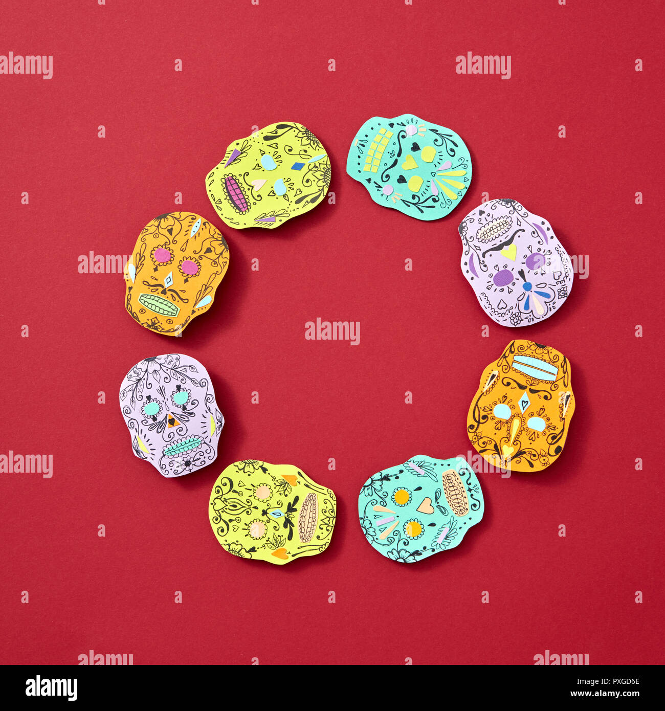 Handcraft paper Calaveras attributes of the Mexican holiday Calaca are ...