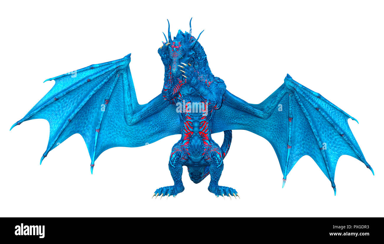 3D rendering of a blue fantasy dragon isolated on white background ...