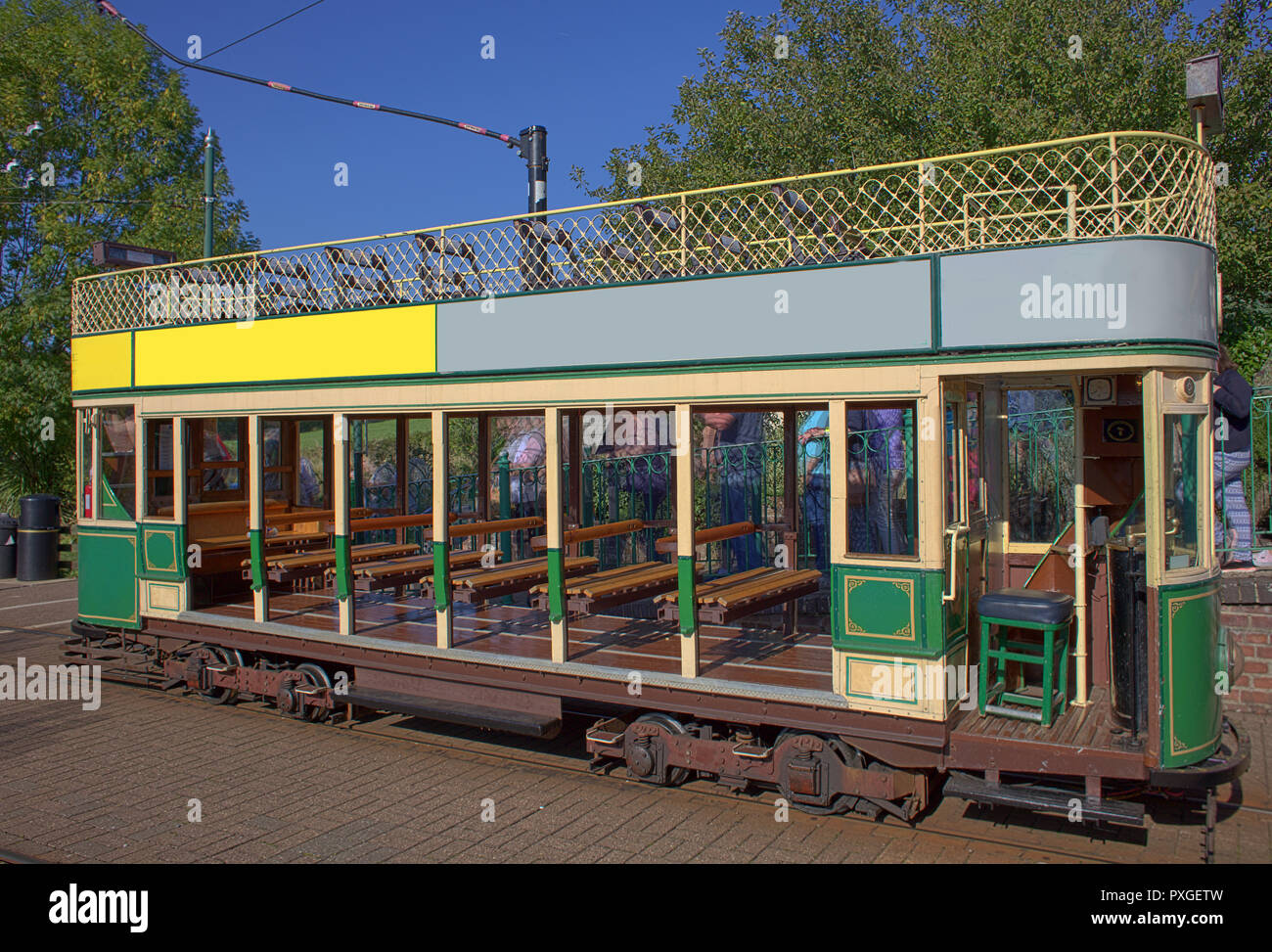 A vintage tram on the Seaton Tramway, Devon, England, UK Stock Photo ...