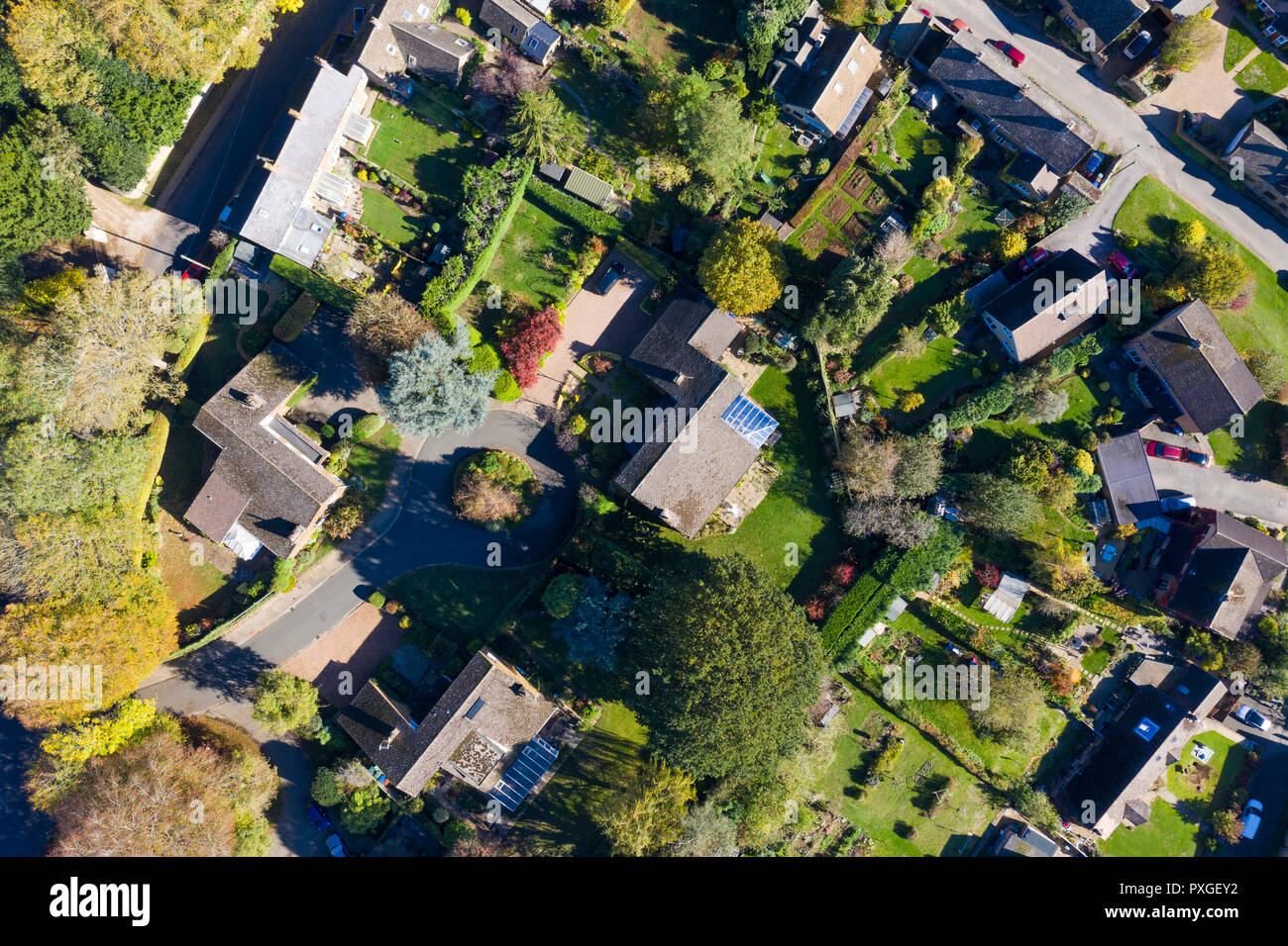 Aerial view of homes in a rural village setting in England Stock Photo ...