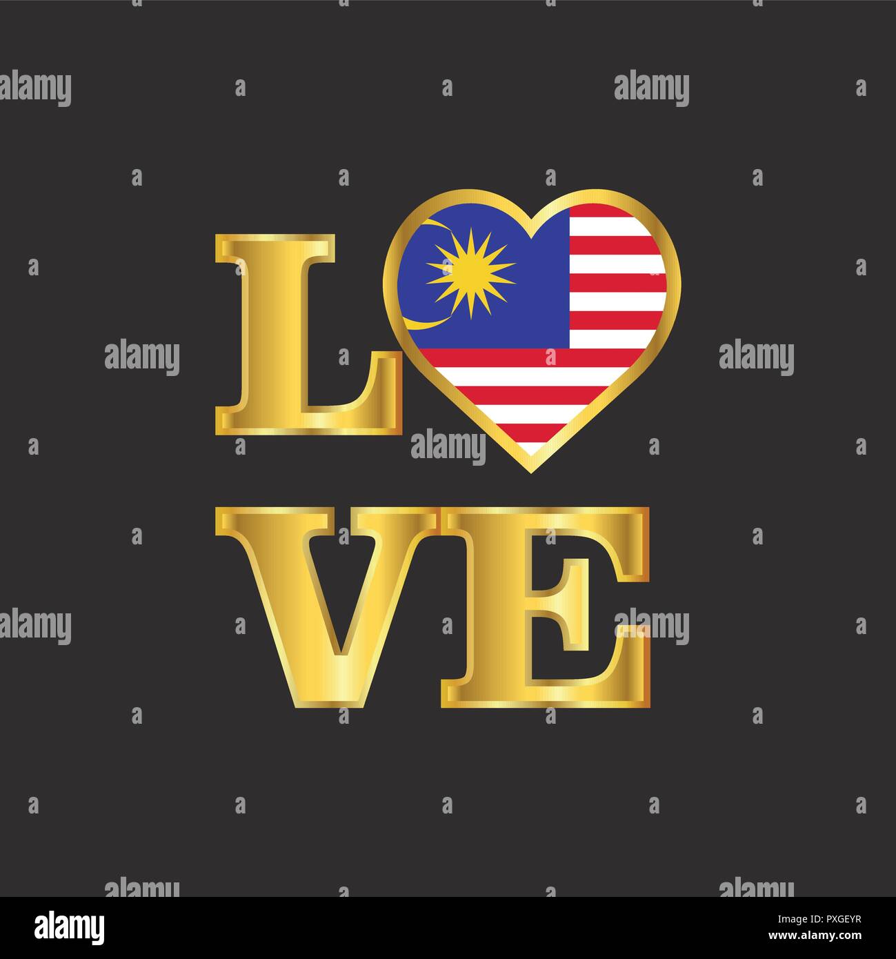 Love typography Malaysia flag design vector Gold lettering Stock Vector ...