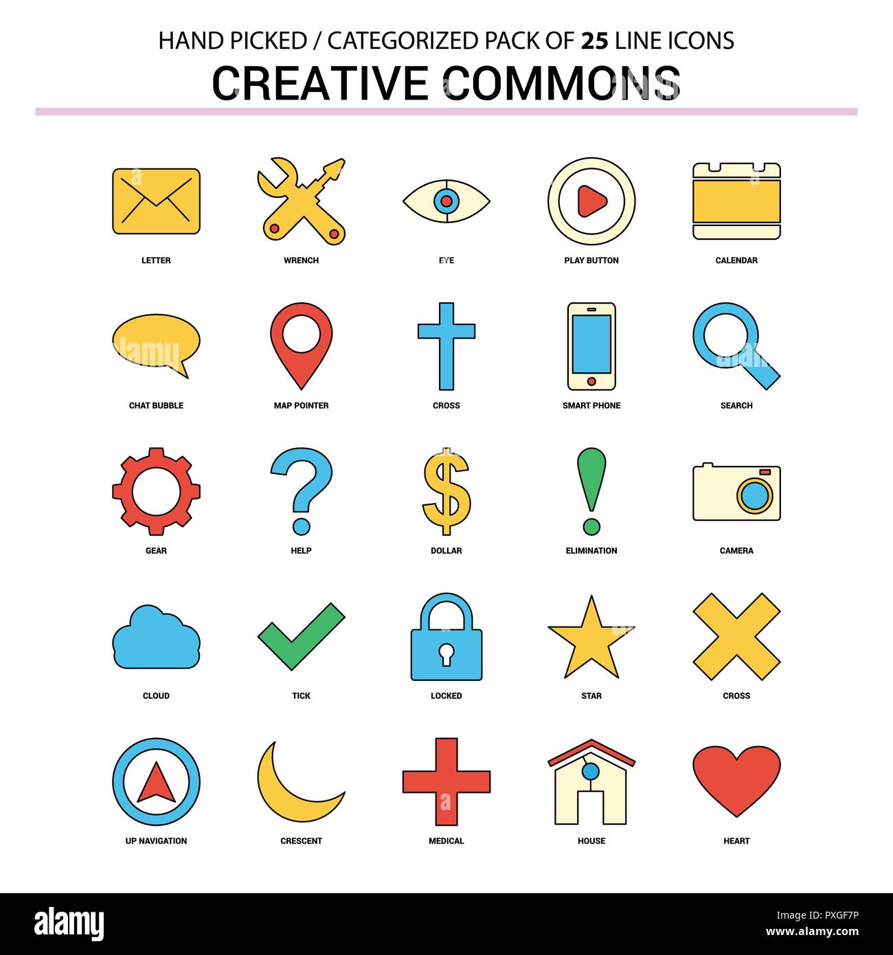 Creative Commons Flat Line Icon Set - Business Concept Icons Design ...