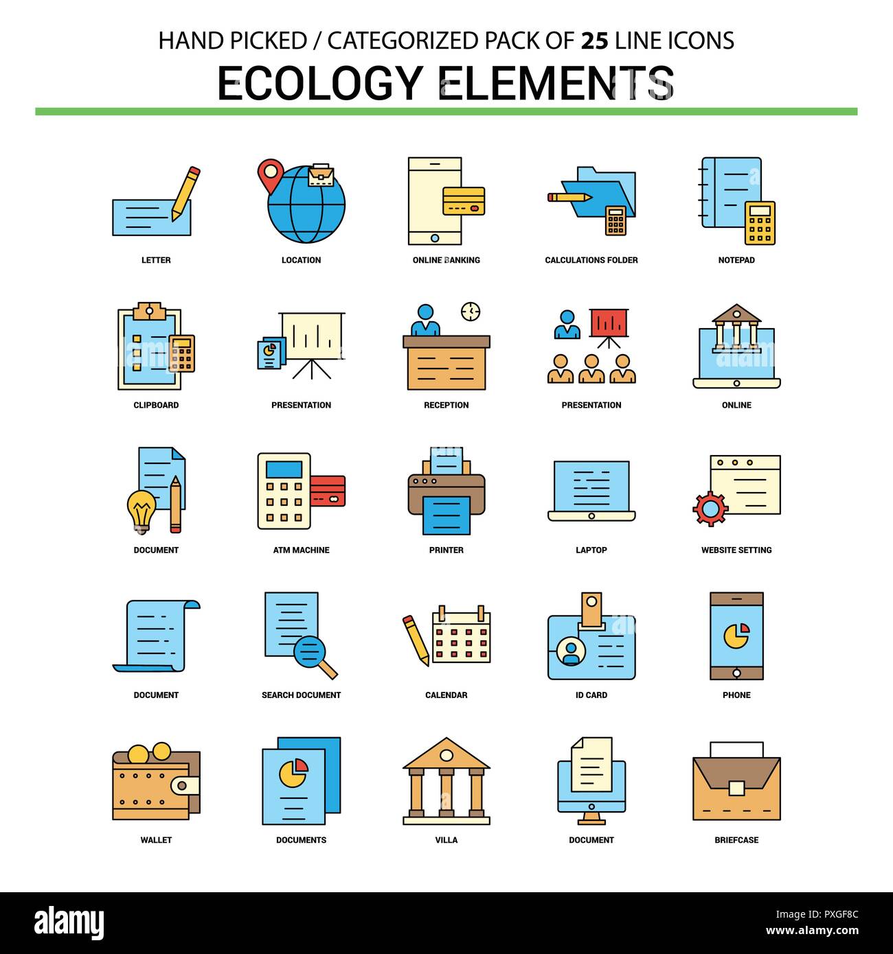 Ecology Elements Flat Line Icon Set - Business Concept Icons Design ...