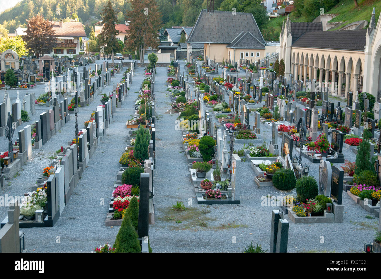 Cemetery at the Catholic Church, Landeck, Tirol, Austria Stock Photo ...