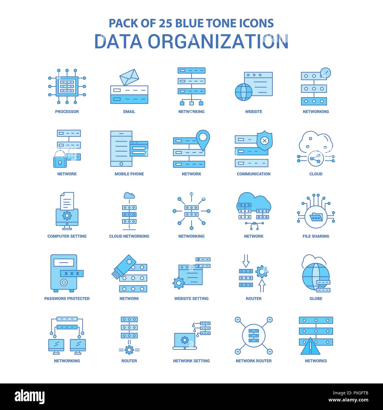 Data Organization Blue Tone Icon Pack - 25 Icon Sets Stock Vector Image ...