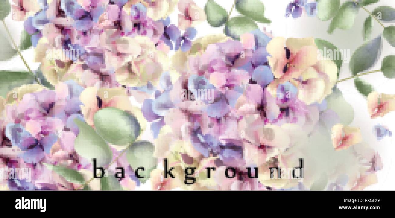 Hydrangeas Watercolor floral background Vector. Small colorful spring ...