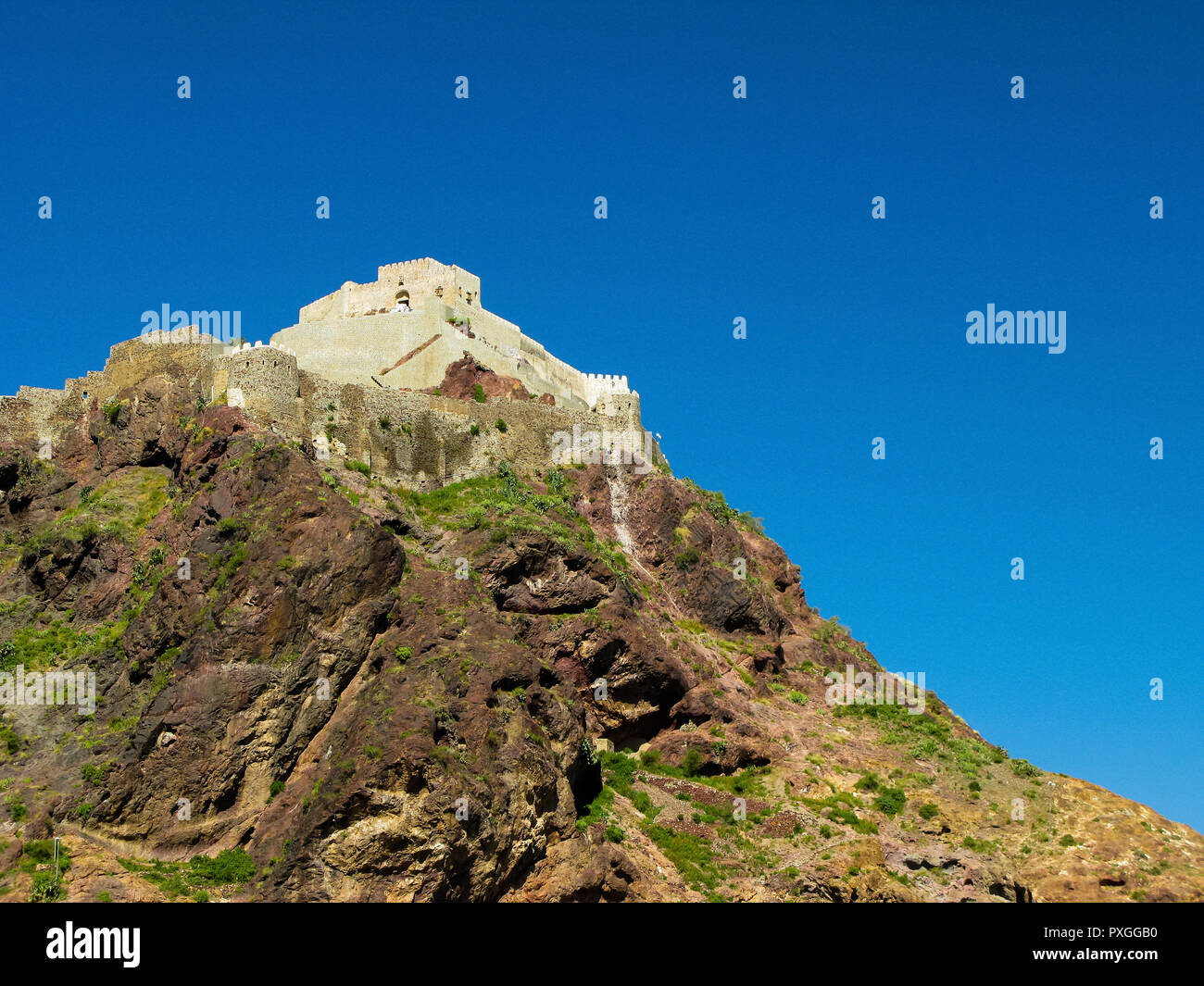Exterior view to Al-Cahira fortress aka Cairo Castle at Taiz, Yemen ...