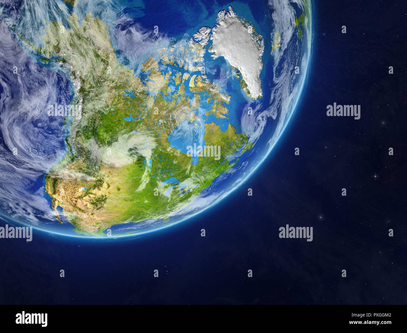 North America on realistic model of planet Earth with very detailed ...