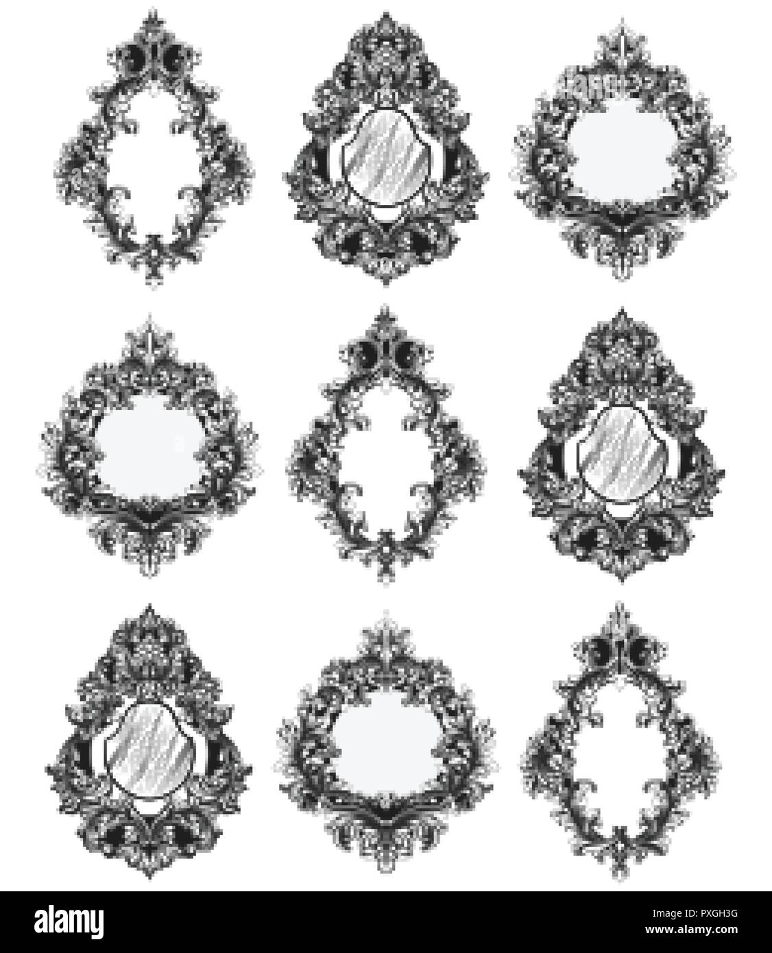 Vintage Imperial Baroque Mirror Round Frame Vector French Large