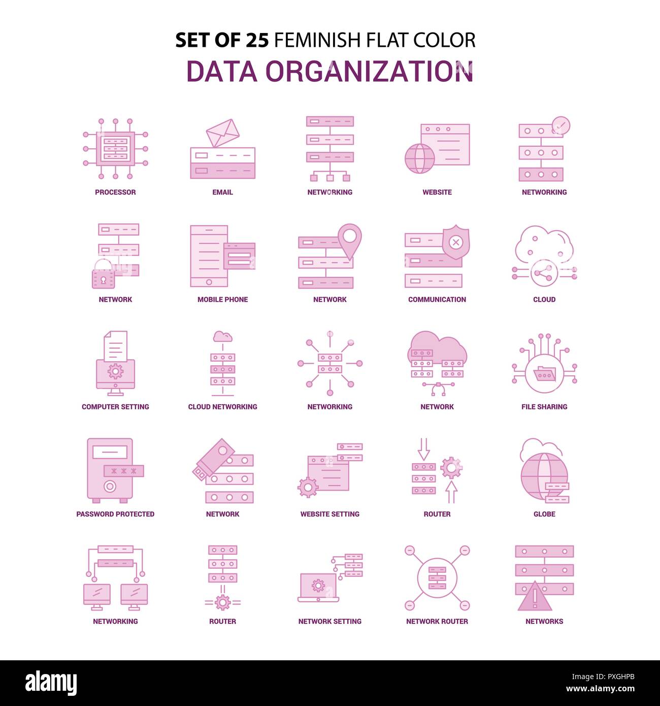 Set of 25 Feminish Data Organization Flat Color Pink Icon set Stock Vector Image & Art - Alamy